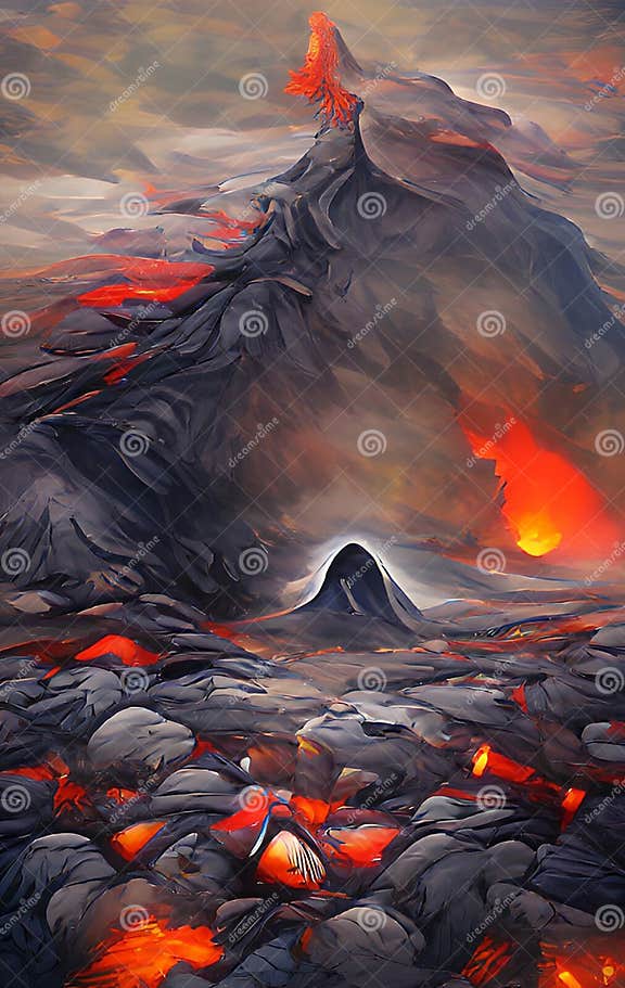 Volcano in the mountains stock illustration. Illustration of decor ...