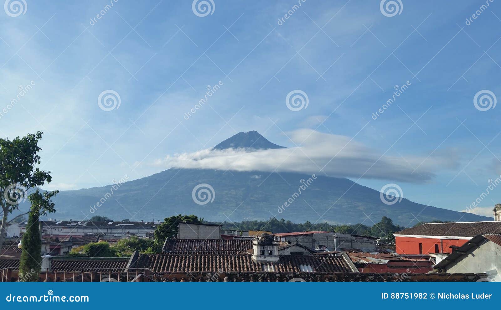 Volcano over city stock photo. Image of large, city, volcano - 88751982