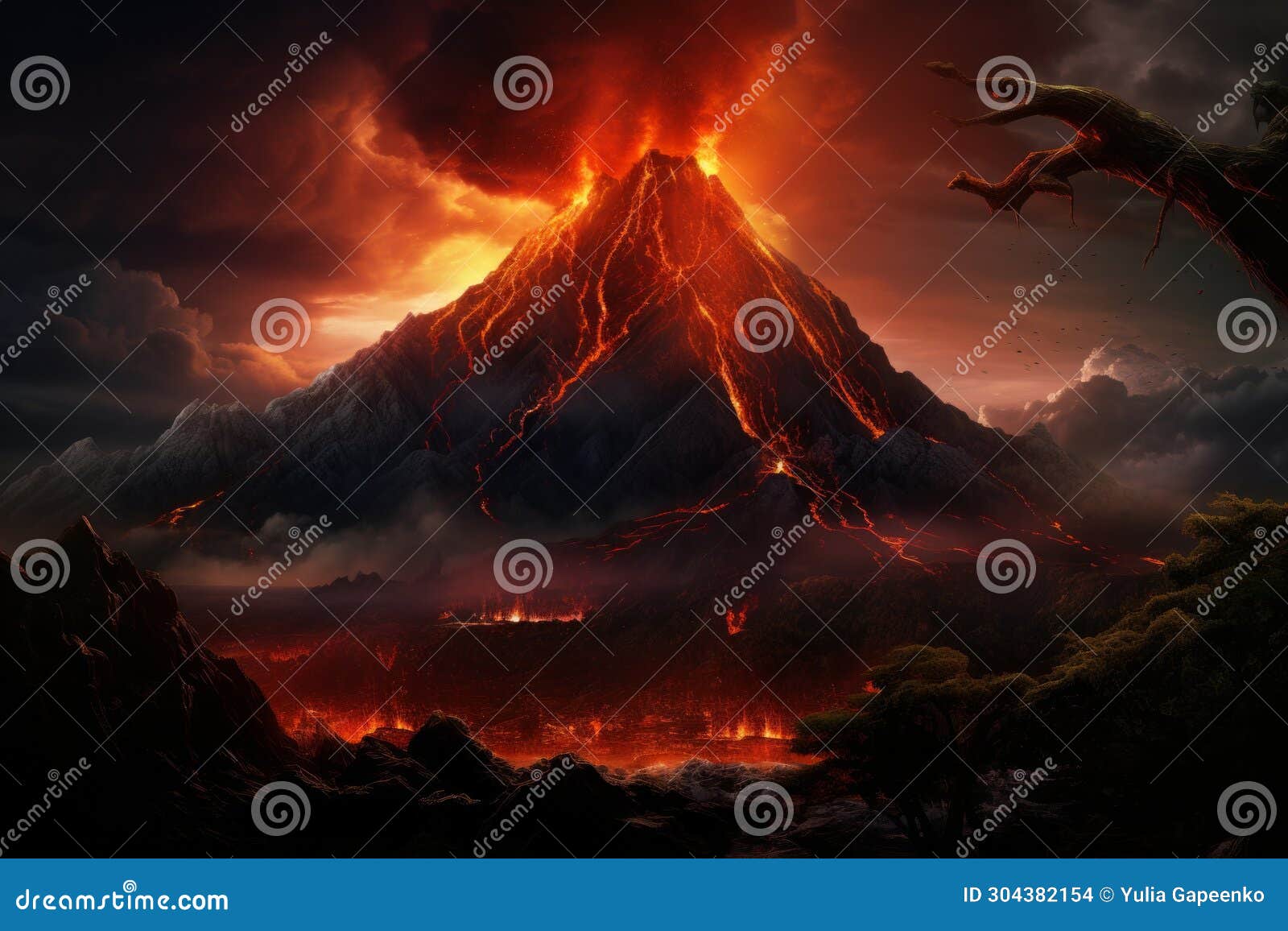 The Volcano is Raining Lava Off of the Mountain Stock Photo - Image of ...