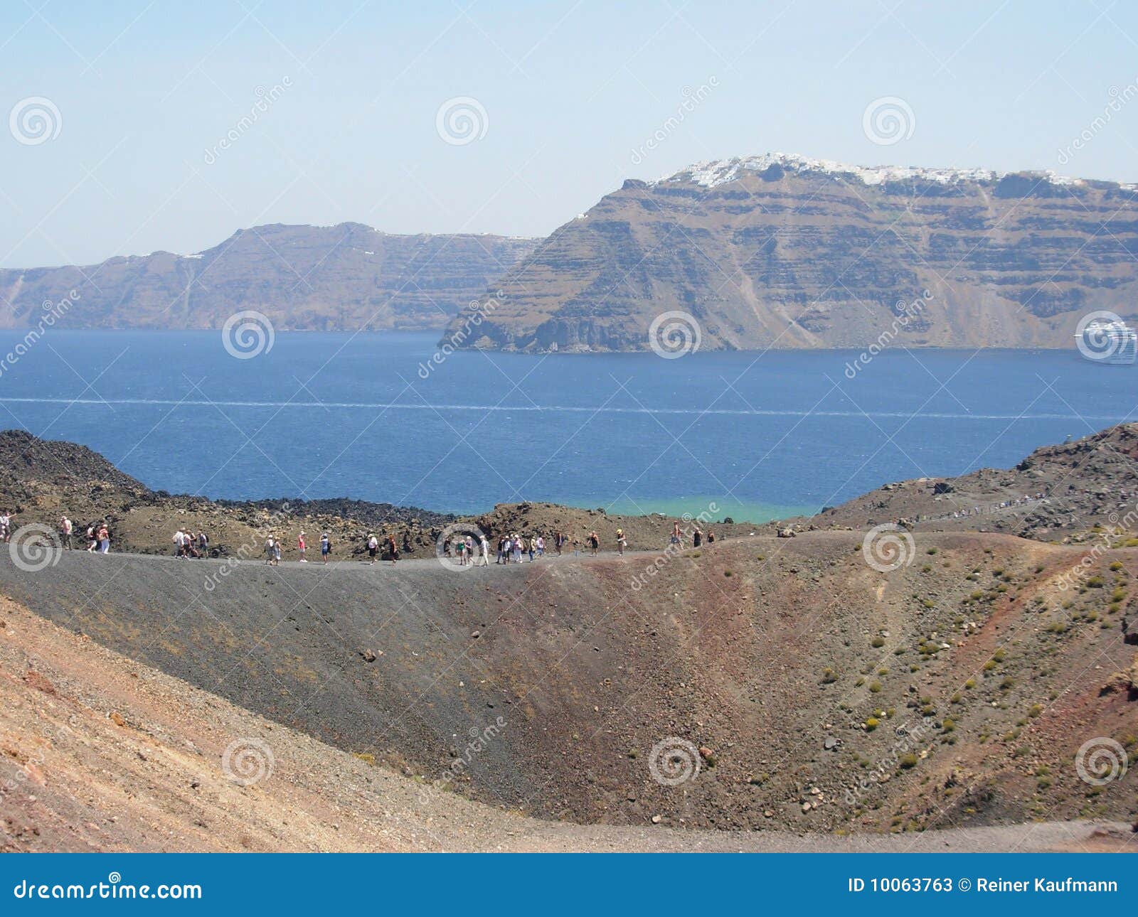 Volcano in Santorini stock image. Image of crater, landscape - 10063763