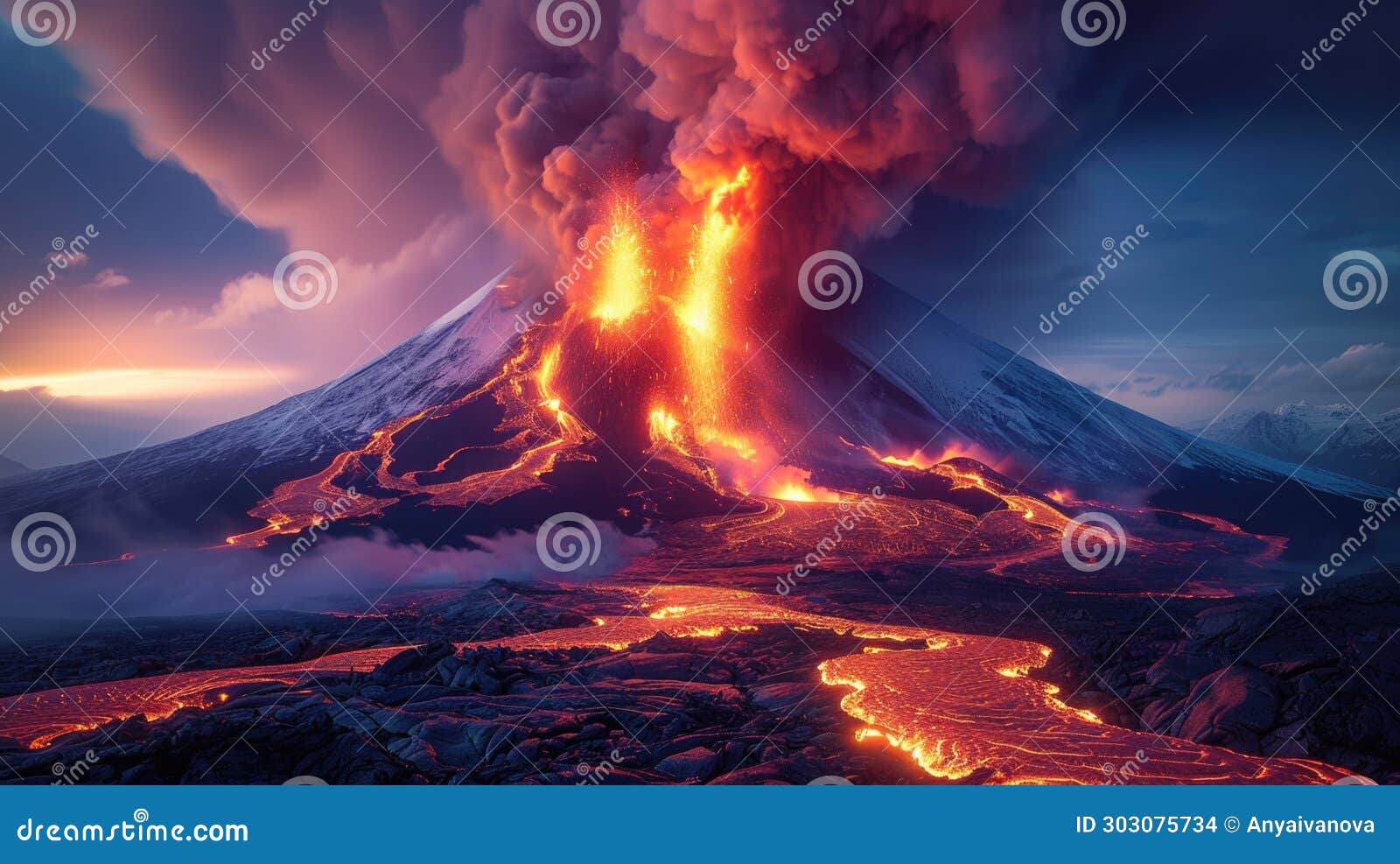 A Volcano Spewing Lava and Lava into the Air Stock Photo - Image of ...