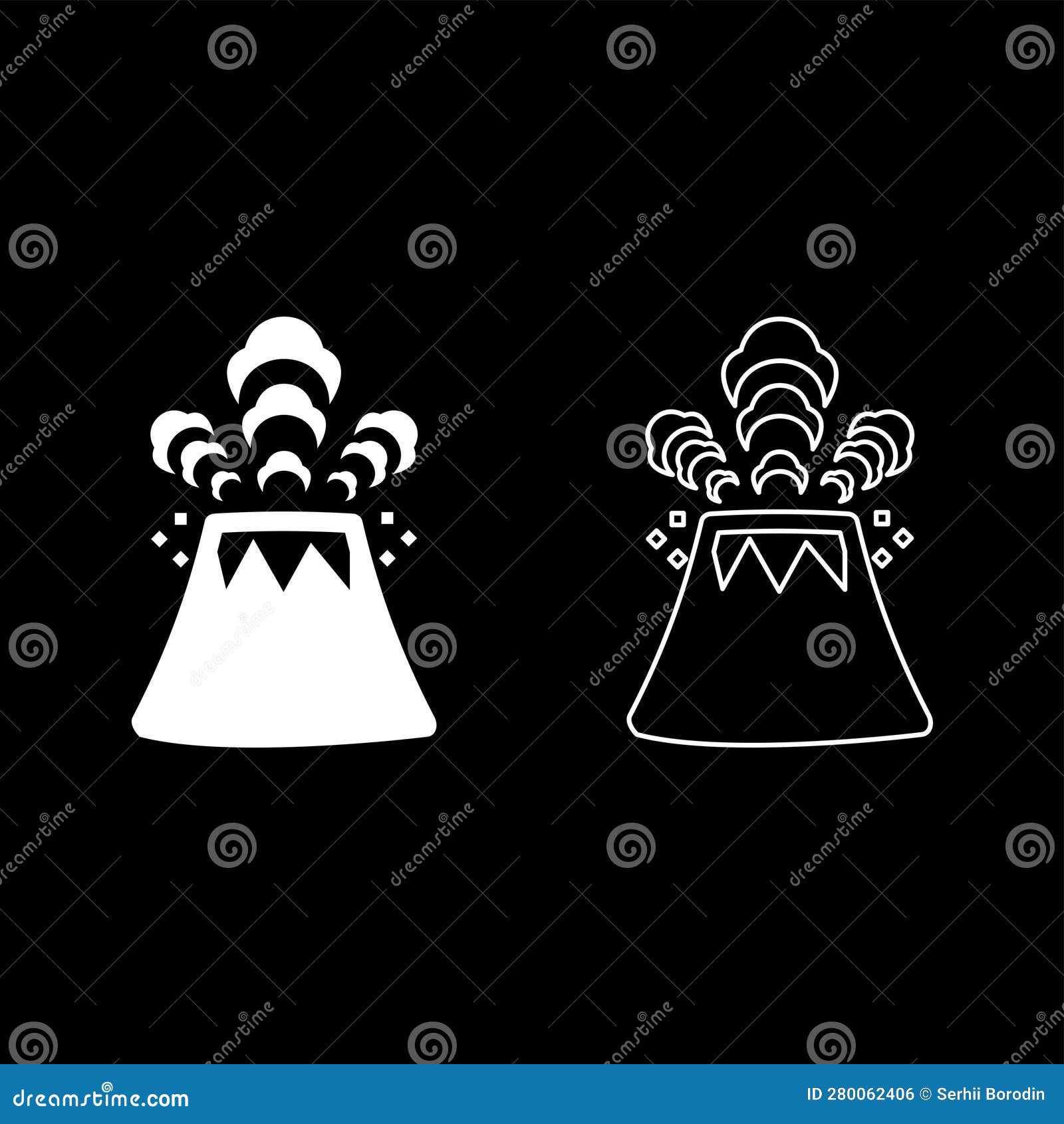 Volcano Spewing Lava And Rocks Set Icon White Color Vector Illustration ...