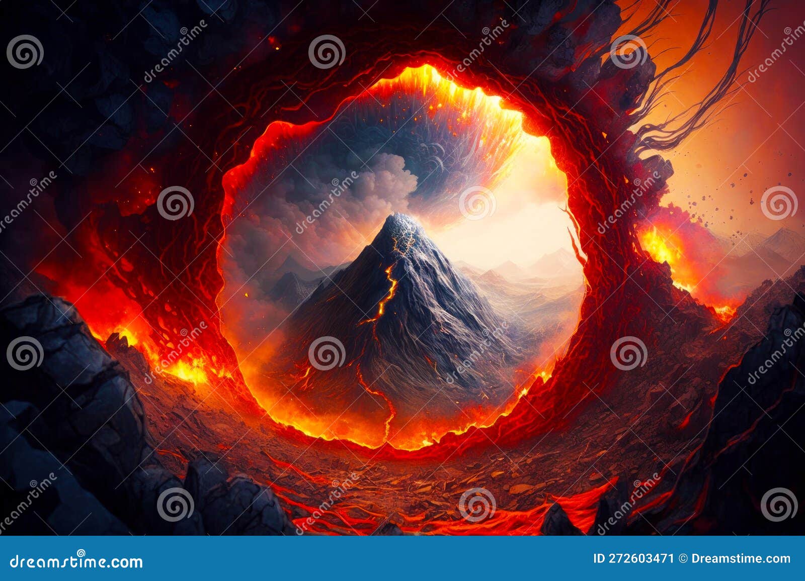 Volcano Surrounded by Lava and Lava with Bright Light Coming from the ...