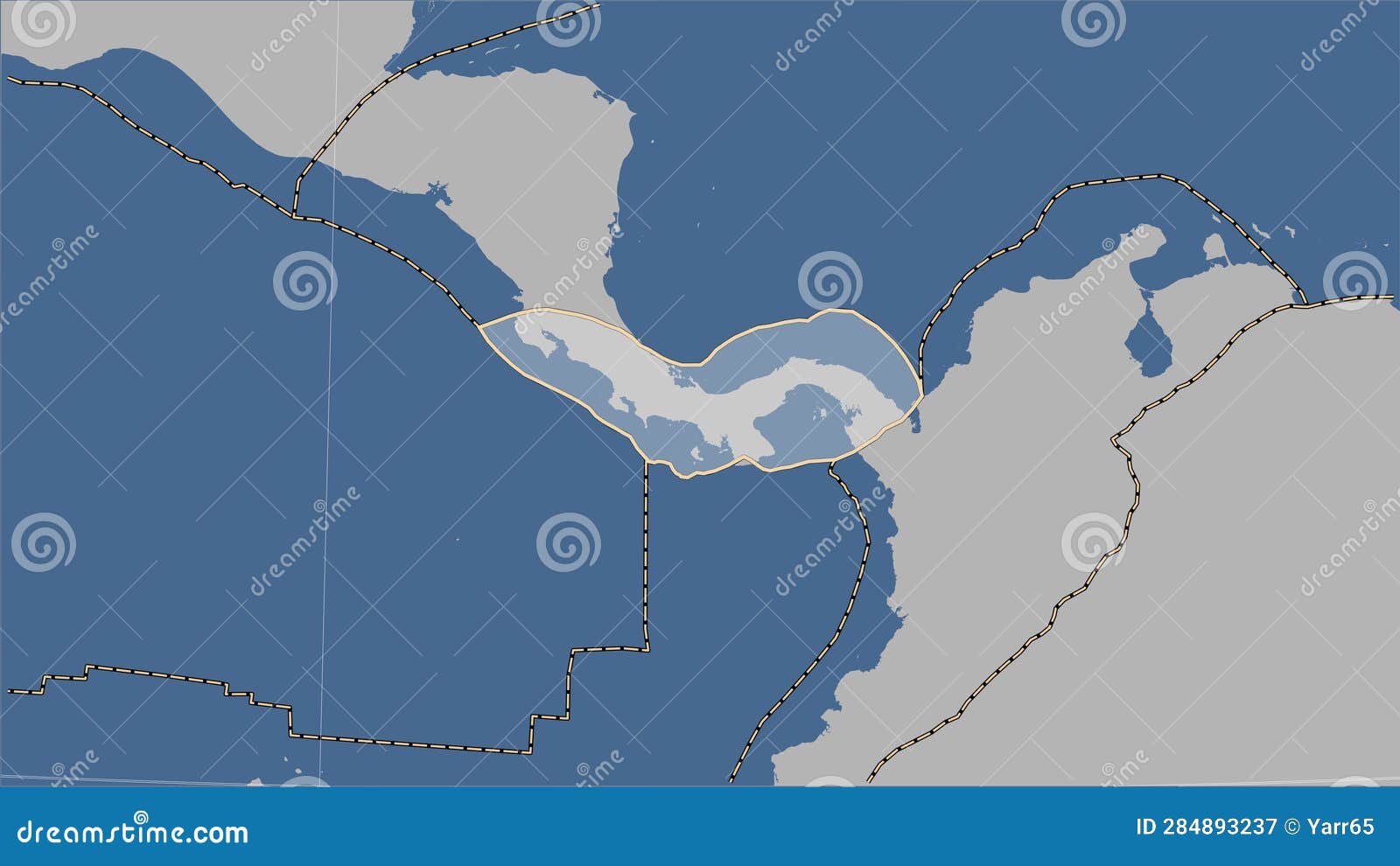 Volcanoes Around the Panama Plate. Contour Map Stock Illustration ...