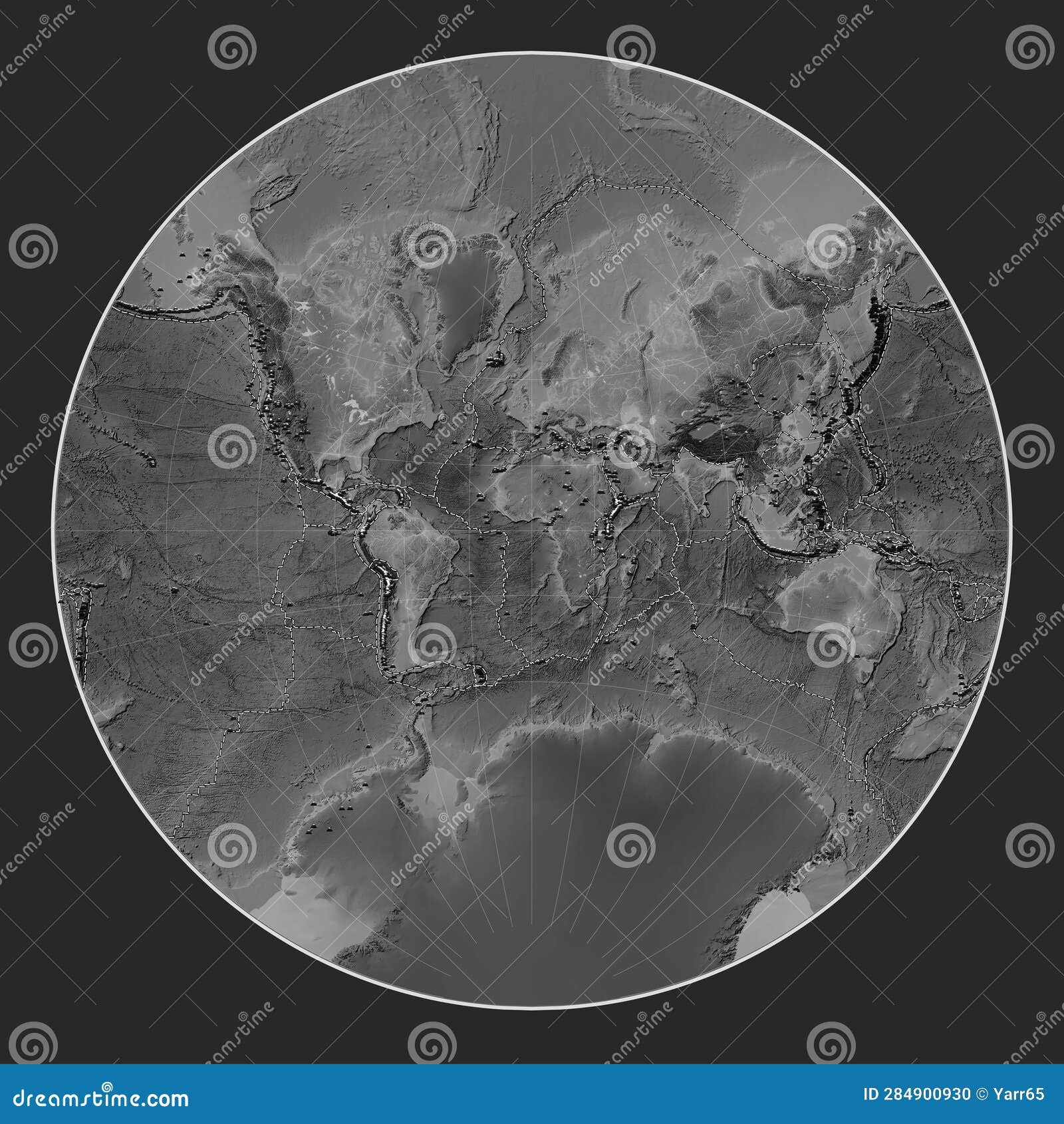 Volcanoes on the World Grayscale Map - 0 PM. Lagrange Stock ...