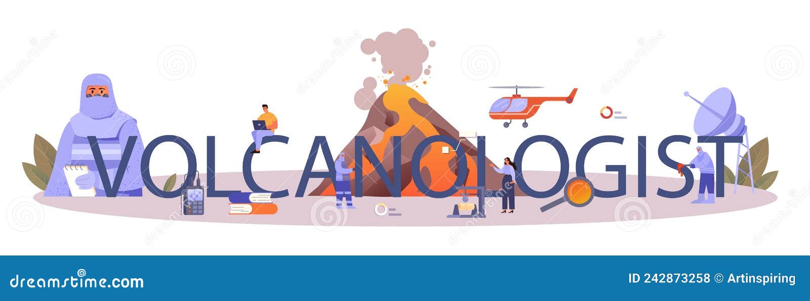 Volcanologist Typographic Header. Geologist Studying the Processes ...