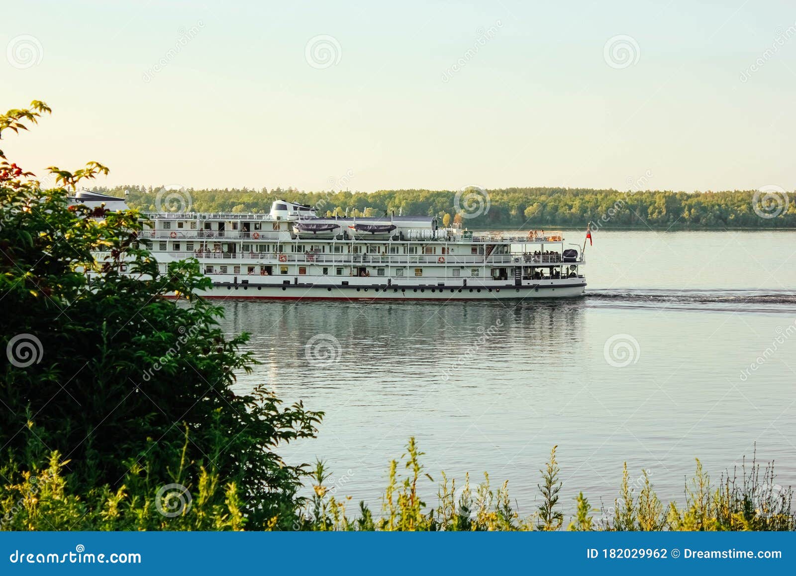 Volga River View from the Shore.motor Ship on the Volga River View from ...