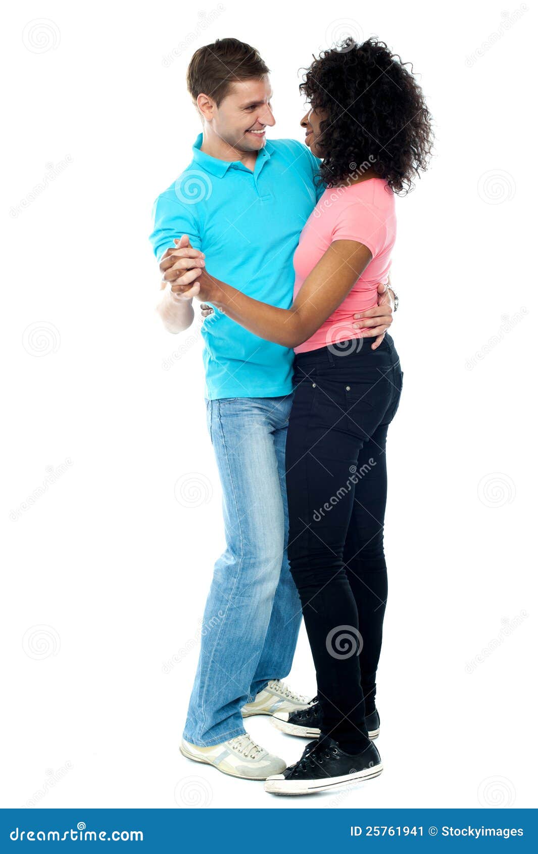 Volledig Lengteportret Van Aanbiddelijk Dansend Paar Stock Afbeelding ...