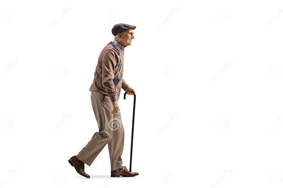Volledige Lengte Profielfoto Van Een Bejaarde Man Met Een Wandelstok in ... Volledige Lengte Profielfoto Van Een Bejaarde Man Met Een Wandelstok in ...