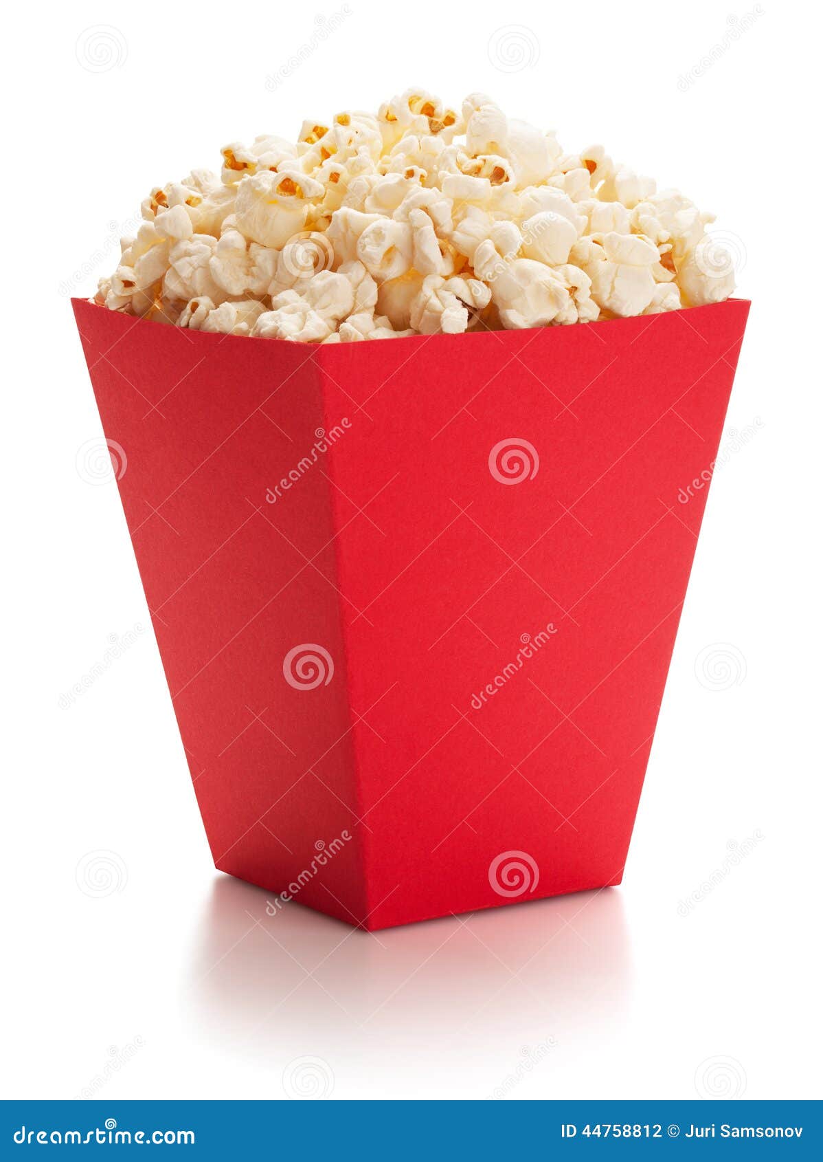 Voller roter Eimer Popcorn stockfoto. Bild von knall - 44758812