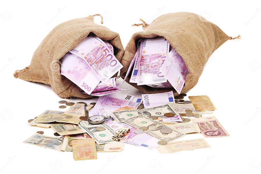 Voller Sack zwei mit Geld. stockbild. Bild von hundert - 35116113