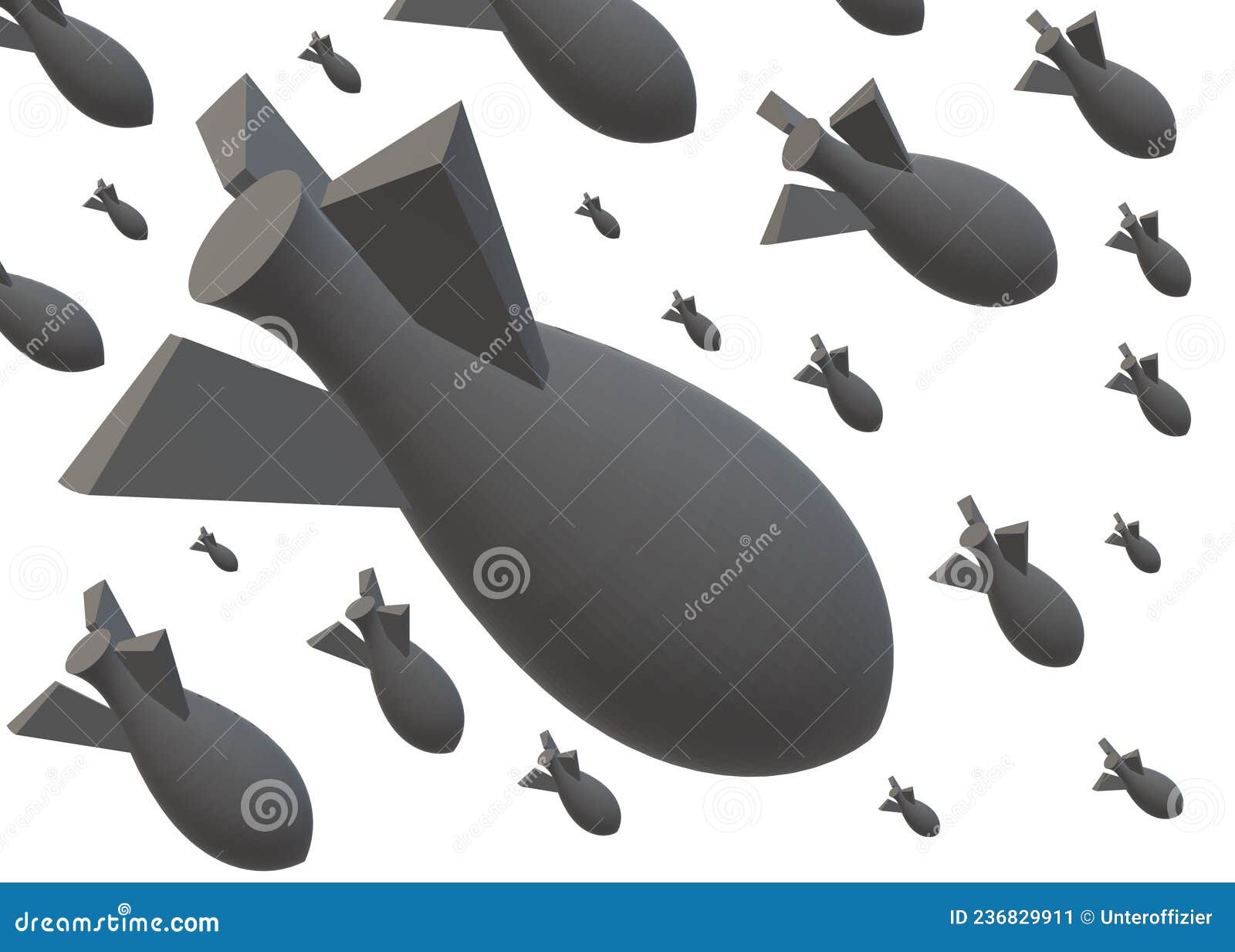 A Volley Rain Hail of Bombs Dropped Against a White Backdrop Stock ...