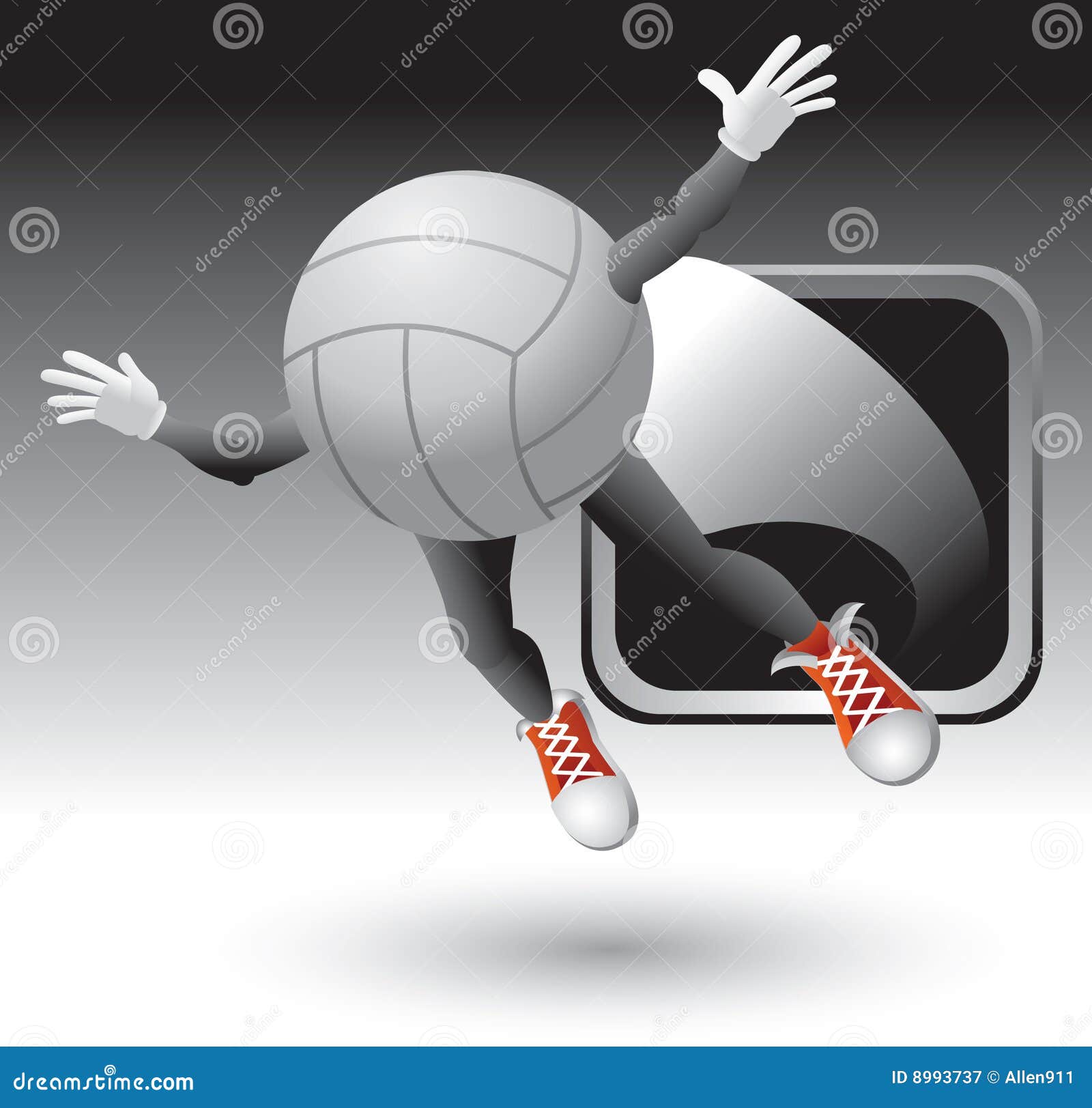 Volleyball Character Flying Out of a Silver Frame Stock Vector ...
