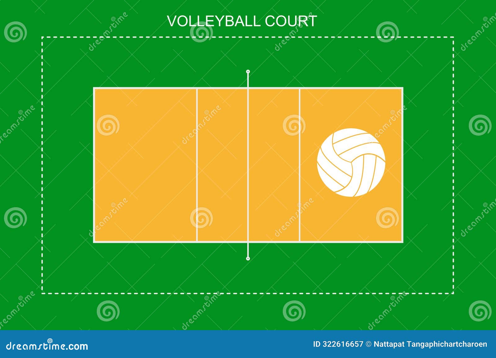 Volleyball Court Field With Volleyball Ball Colorful Ground Stock