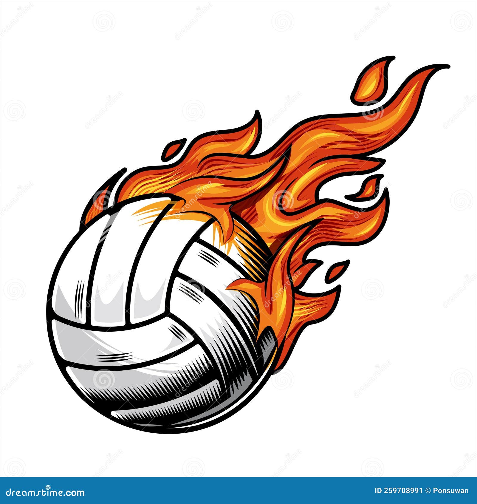 Volleyball on Fire Vector Illustration Stock Vector - Illustration of ...