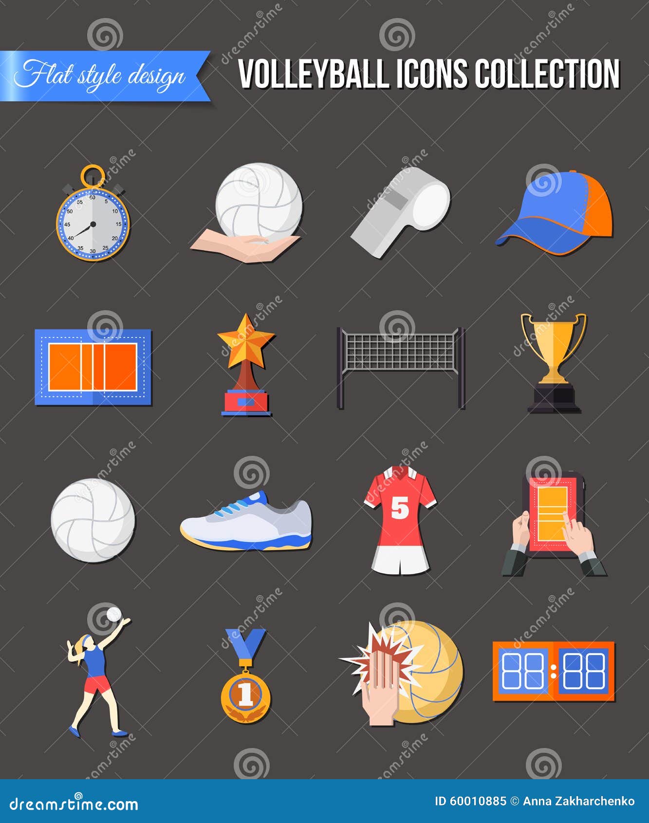 Volleyball icons set stock vector. Illustration of design - 60010885