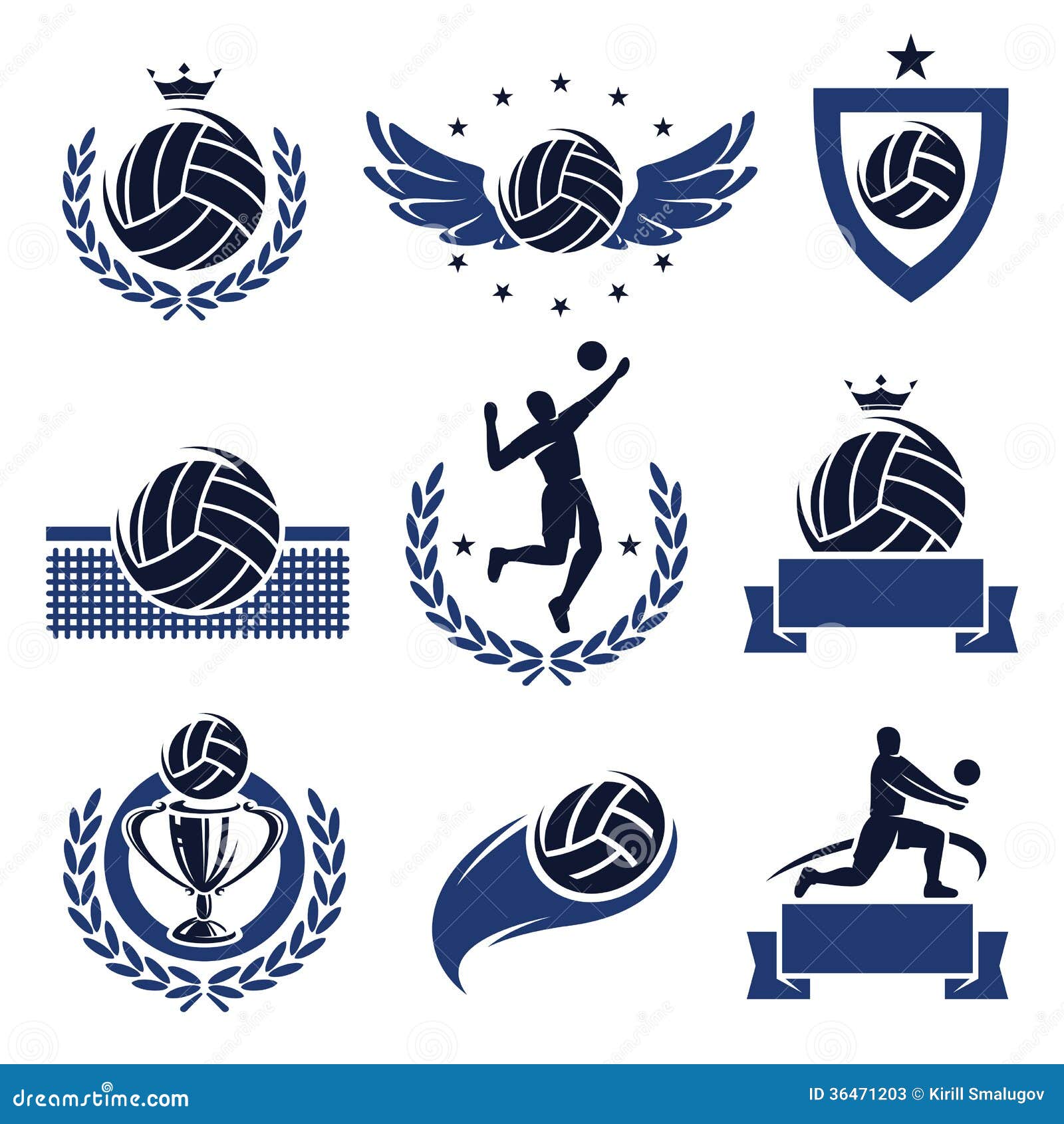 Volleyball Labels and Icons Set. Vector Stock Vector - Illustration of ...