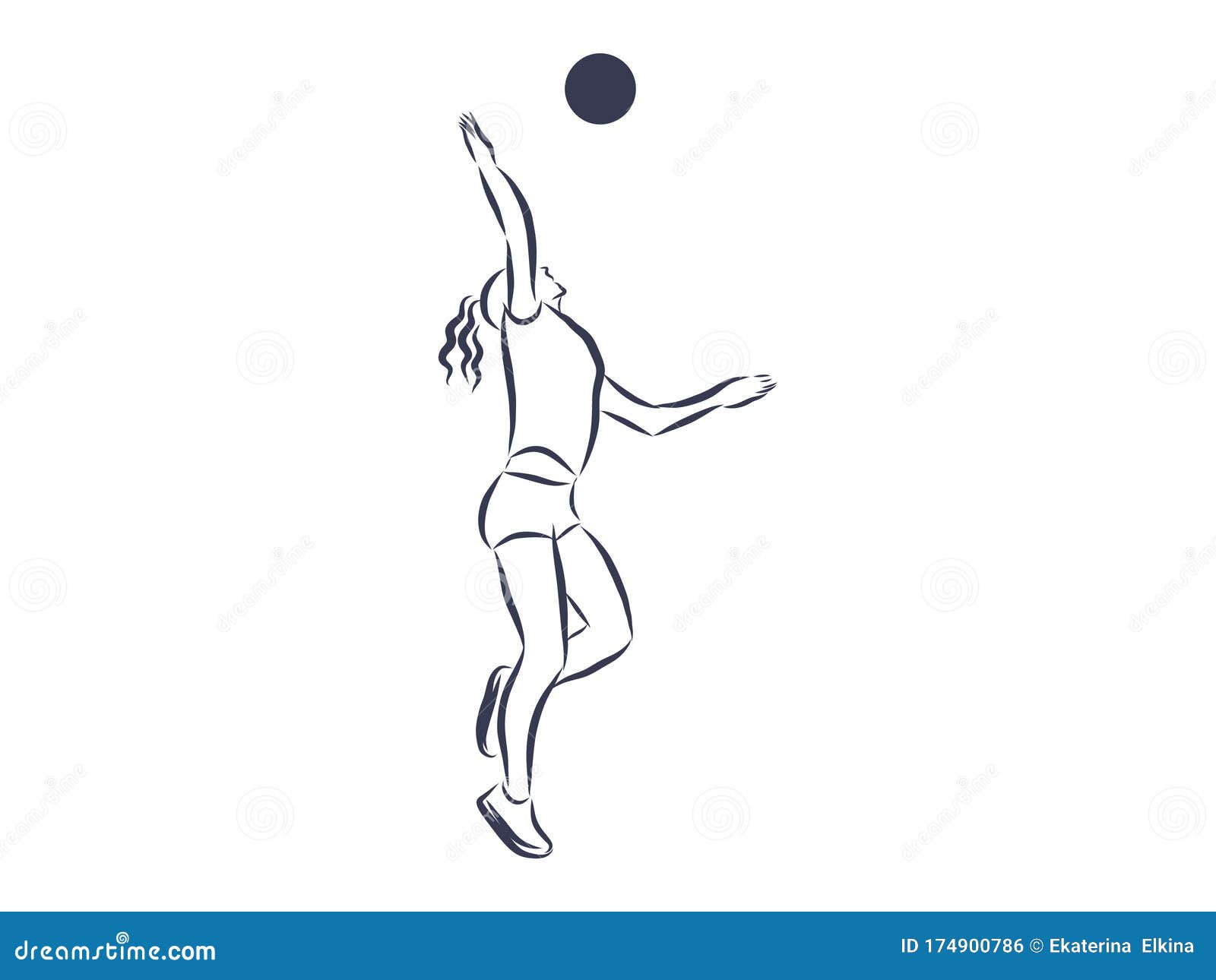 Volleyball Player Serving the Ball - Black and White Vector Outline ...