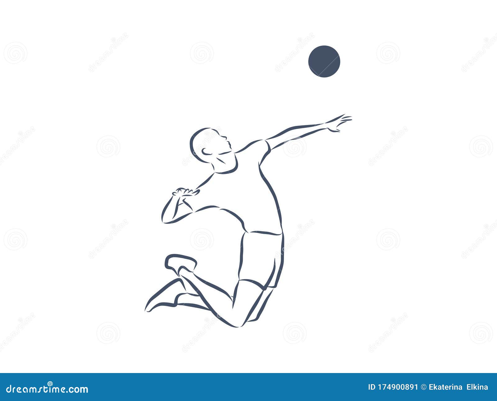 Volleyball Player Serving the Ball - Black and White Vector Outline ...