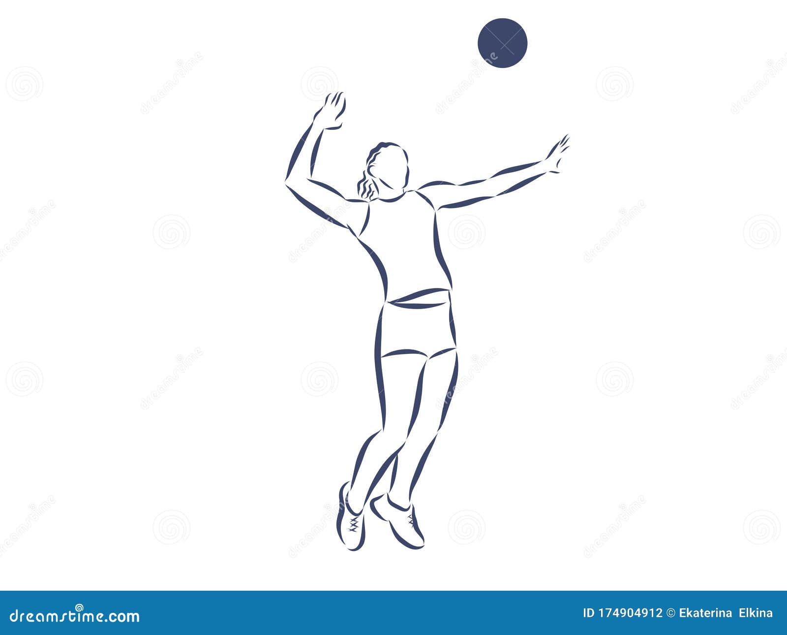 Volleyball Player Serving the Ball - Black and White Vector Outline ...