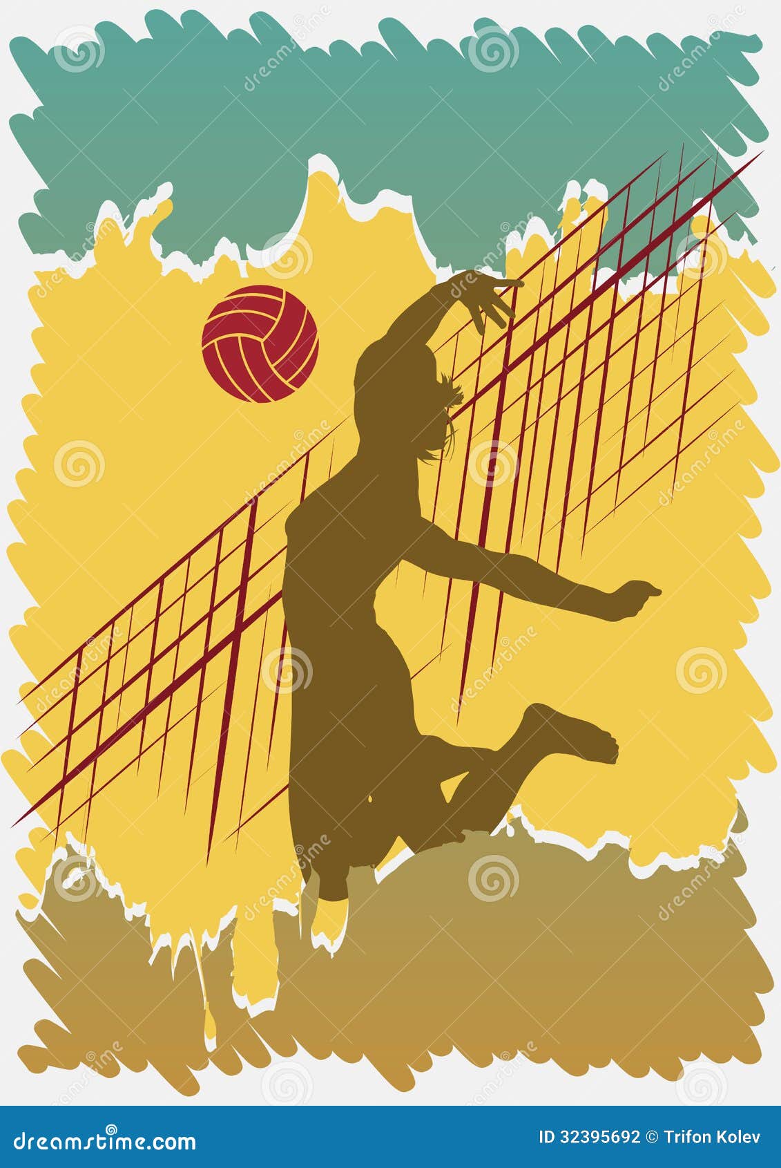 Volleyball Poster Template In Colour Cartoon Vector | CartoonDealer.com ...