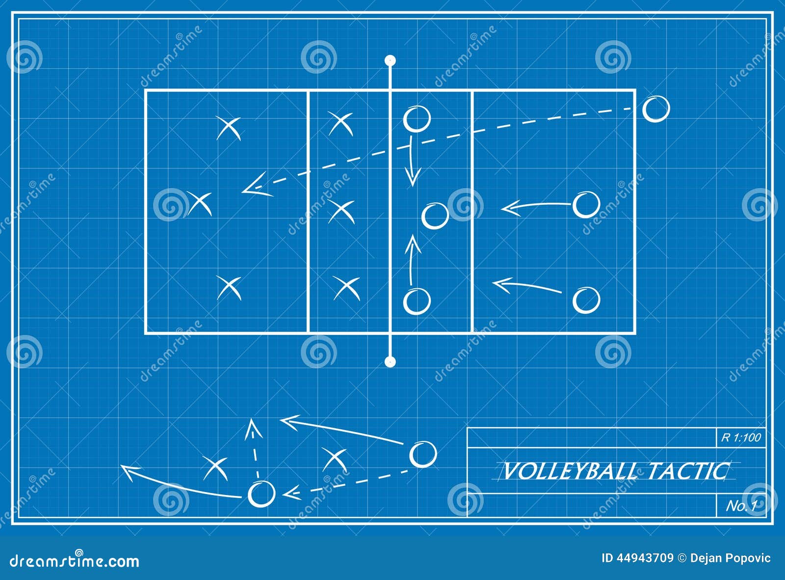 Volleyball Tactic on Blueprint Stock Illustration - Illustration of ...