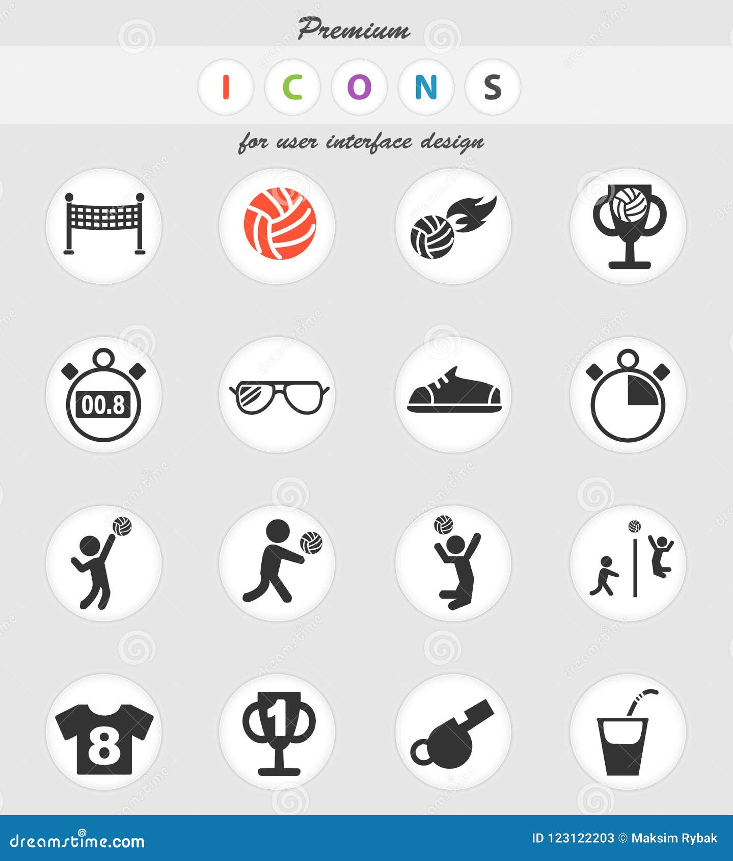 Volleyball icon set stock vector. Illustration of championship - 123122203