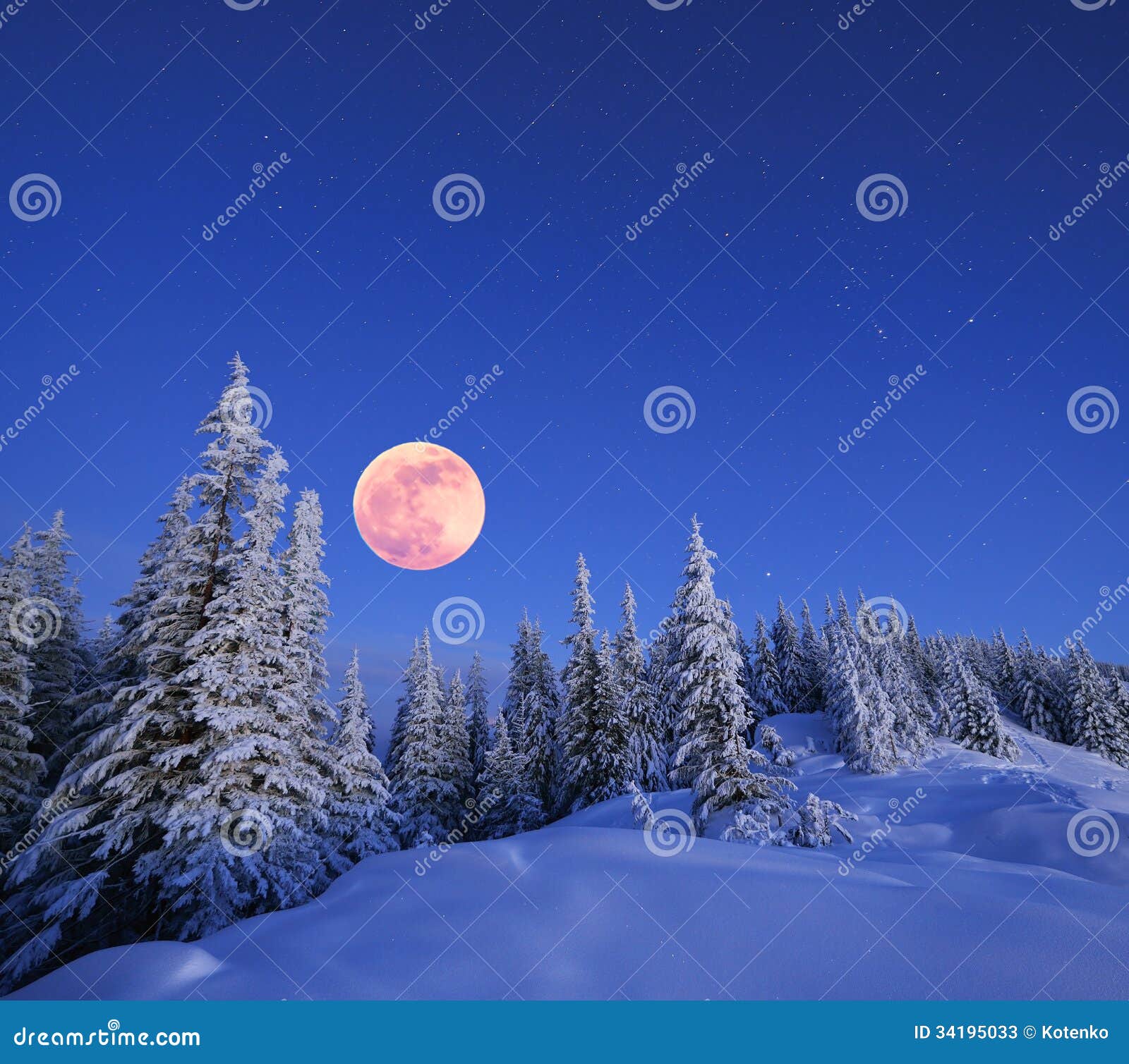 Vollmond im Winter stockbild. Bild von weihnachten, hintergrund - 34195033