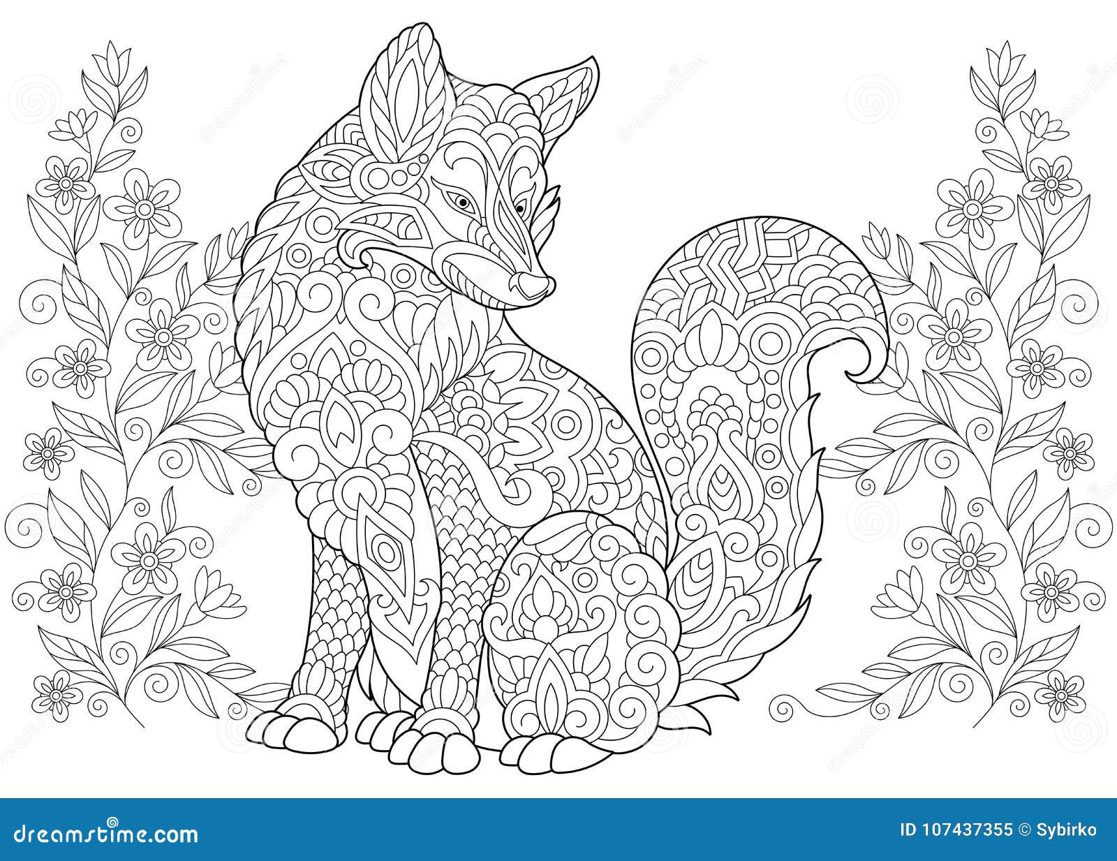 Volpe E Wildflowers Selvatici Di Zentangle Illustrazione Vettoriale ... Volpe E Wildflowers Selvatici Di Zentangle Illustrazione Vettoriale ...
