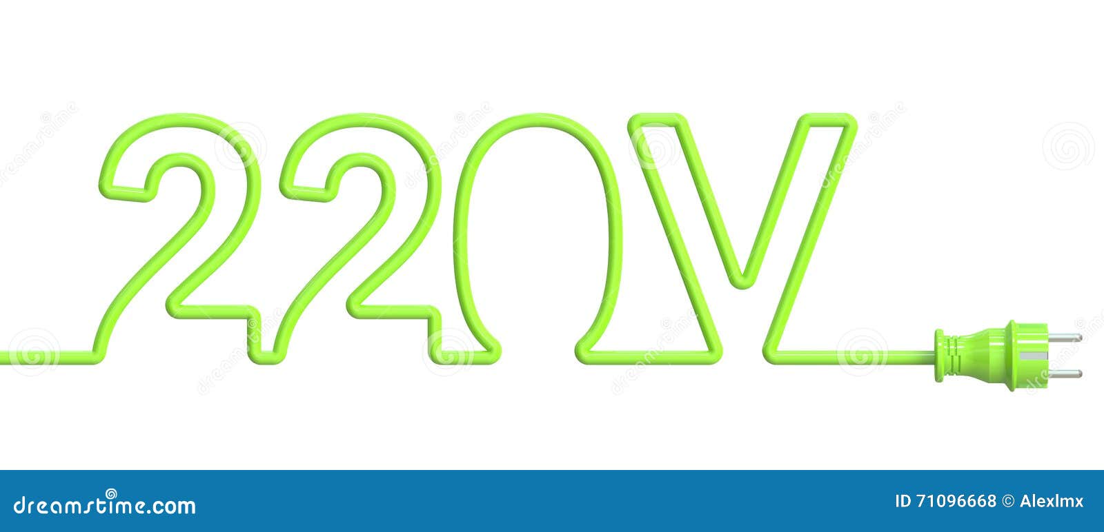 220 Volt Concept from Green Wire and Plug. 3D Rendering Stock ...