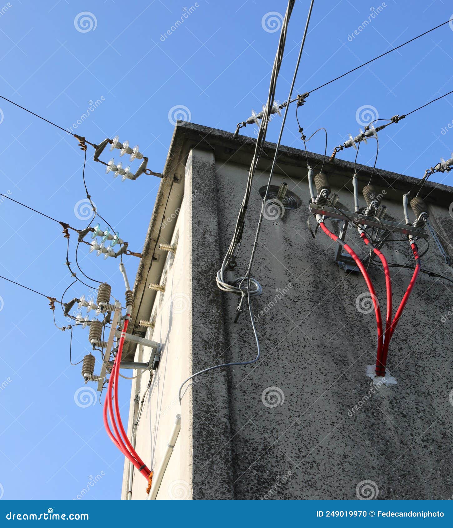 Voltage Electrical Cables in the Substation with Insulators and Stock ...