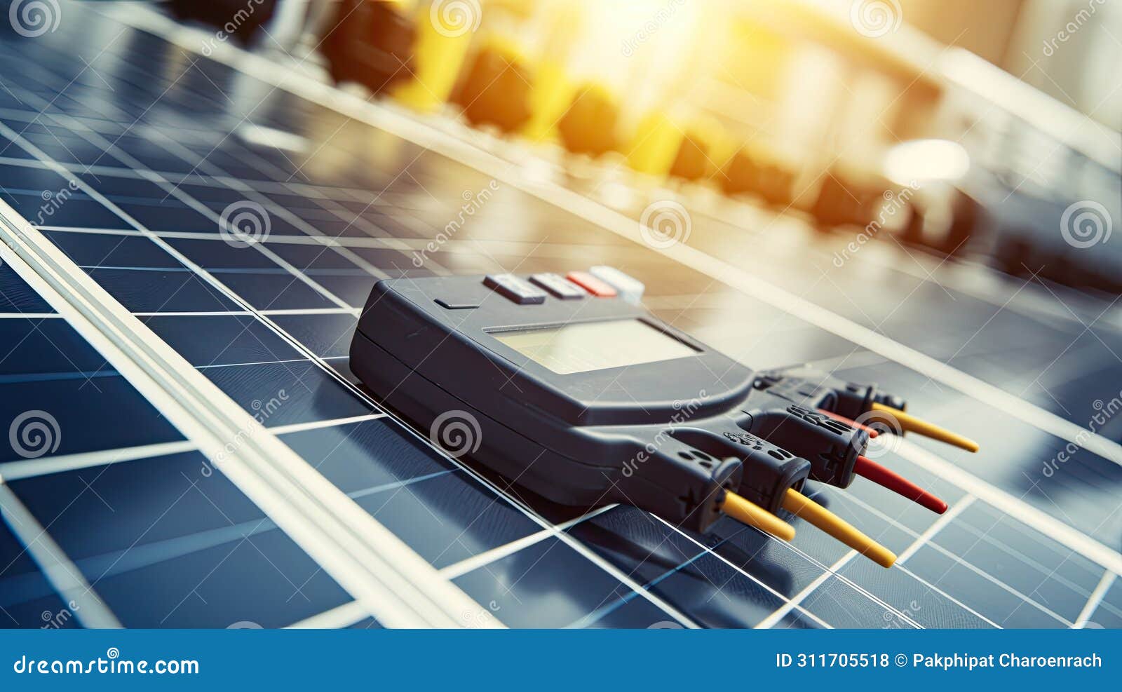 Voltage Meter Device on Solar Cell Panels in Solar Farm Construction ...