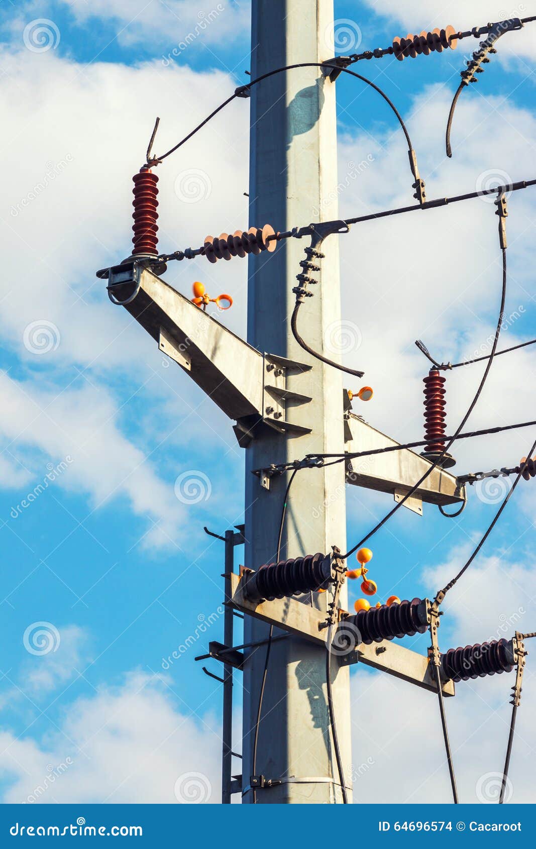 Voltage Power Lines at a Metal Utility Pole Stock Photo - Image of ...
