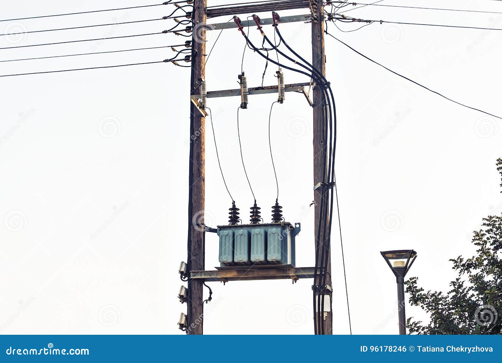 Voltage Power Transformer on Electricity Post Stock Photo - Image of ...
