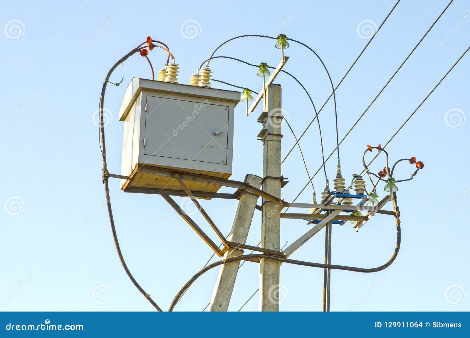 Voltage-reducing Transformer is Installed on the Pole of the High ...