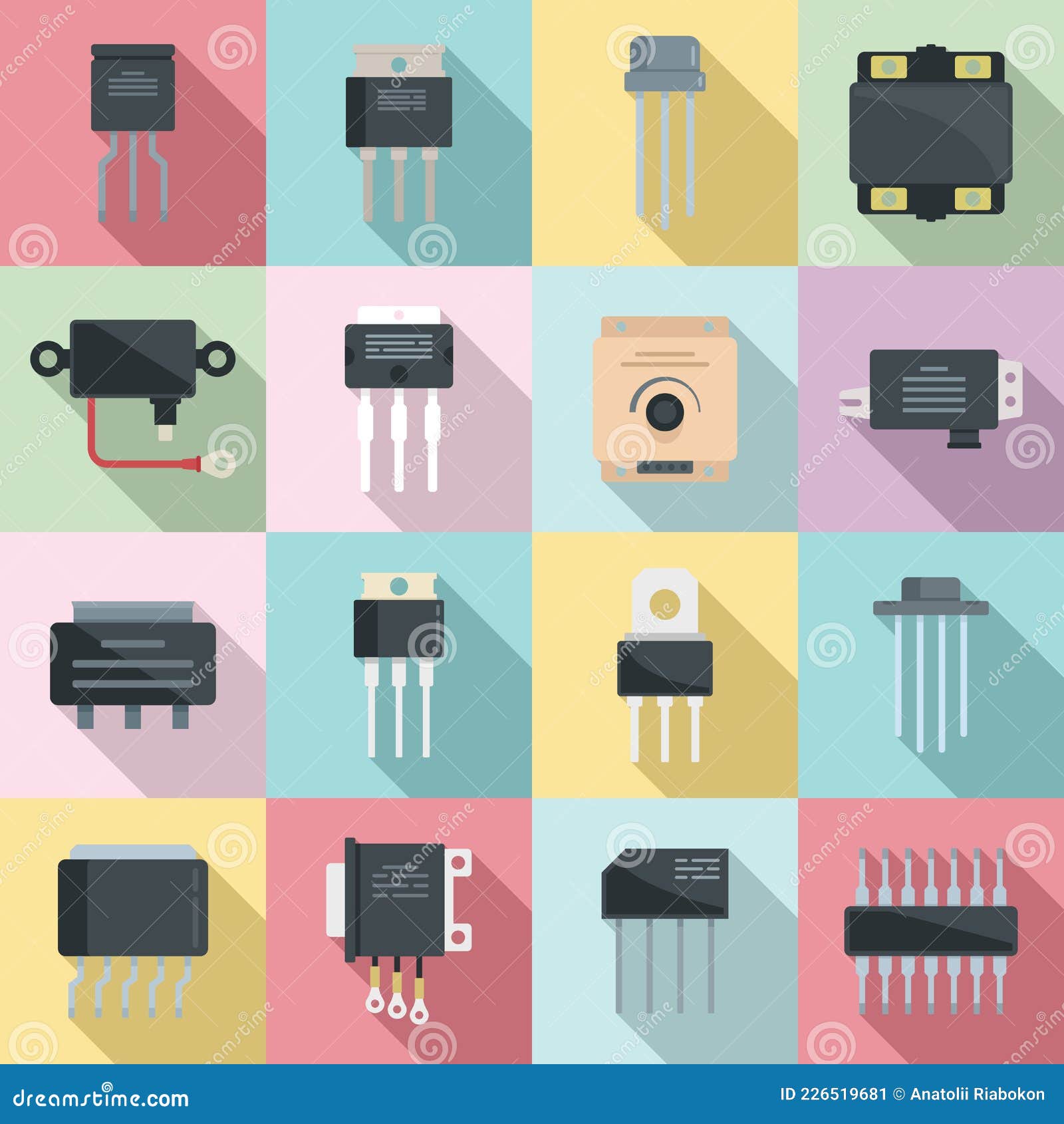 Voltage Regulator Icons Set Flat Vector. Battery Argon Stock Vector ...