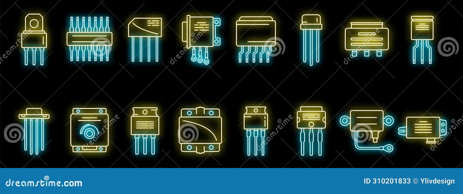 Voltage Regulator Icons Set Vector Neon Stock Vector - Illustration of ...