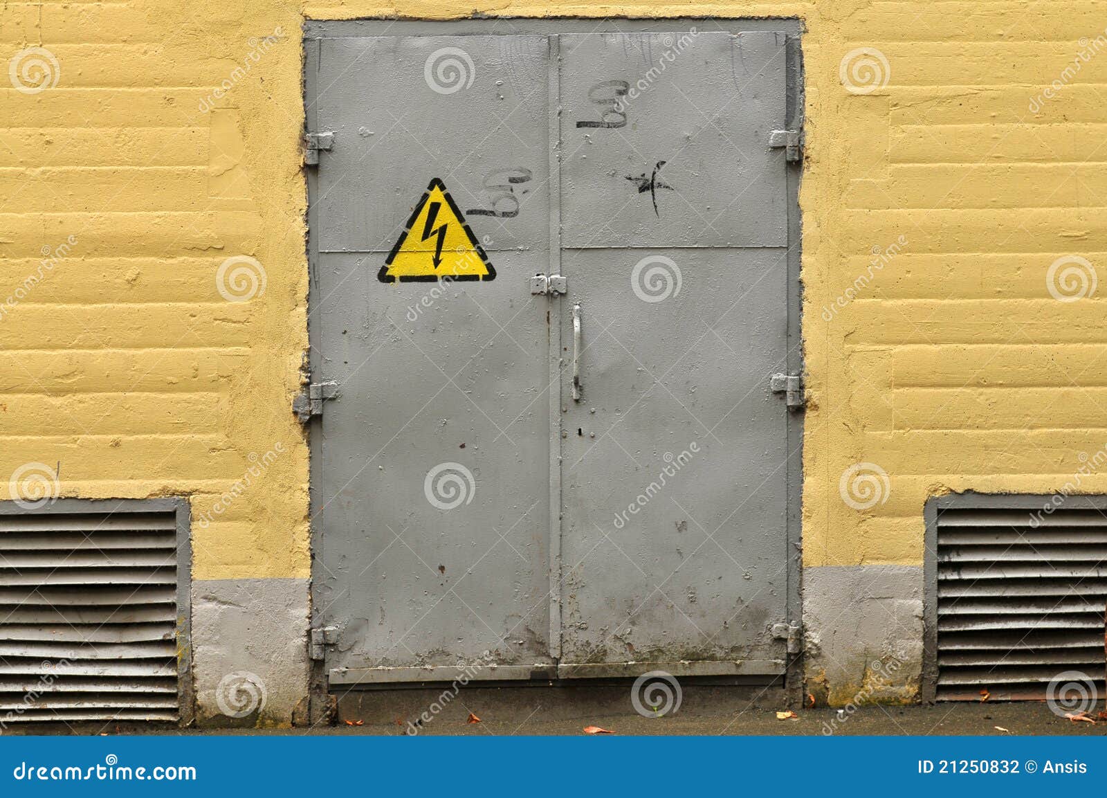 Voltage Sign. High Voltage Sign On Power Lines. Stock Photo ...