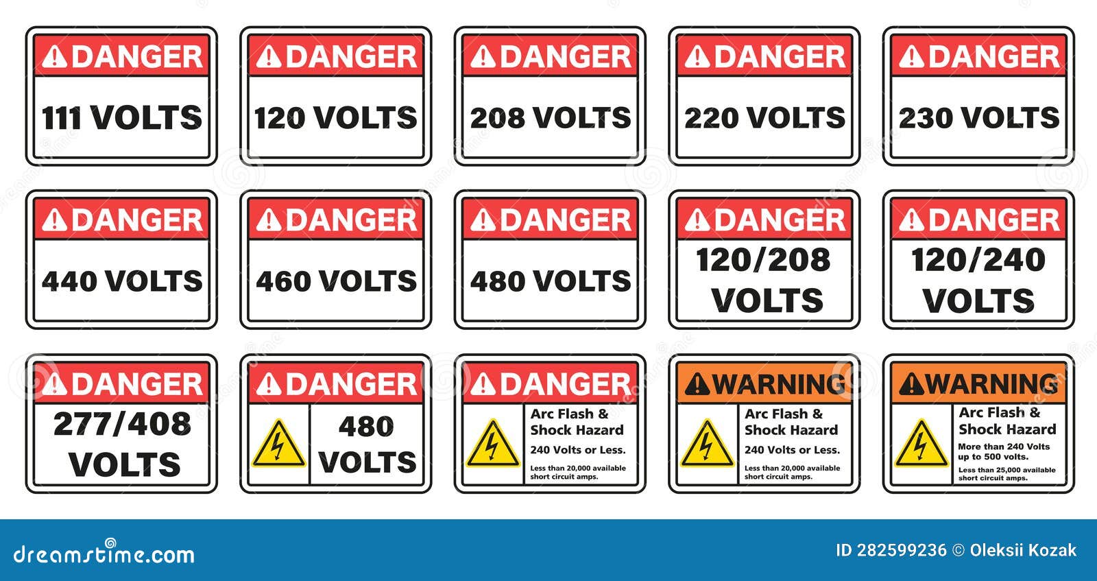 Voltage Signs Showing Power. Rectangular Electric Shock Hazard Signs ...