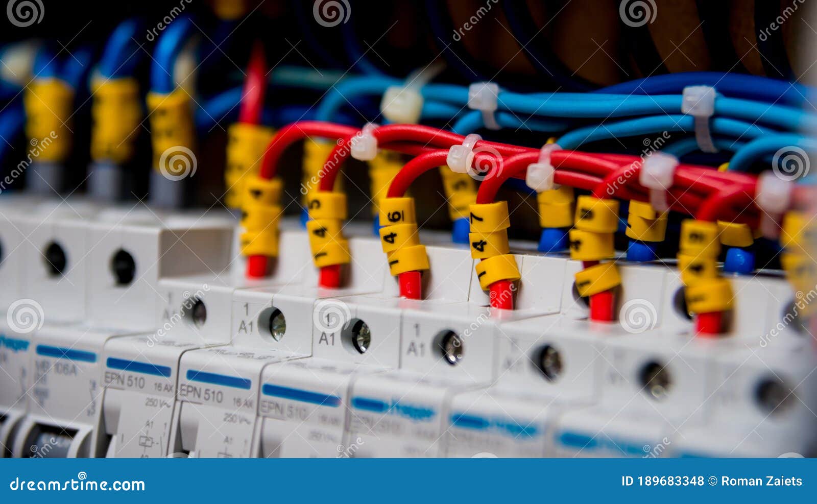 Voltage Switchboard with Circuit Breakers. Electrical Background. Stock ...