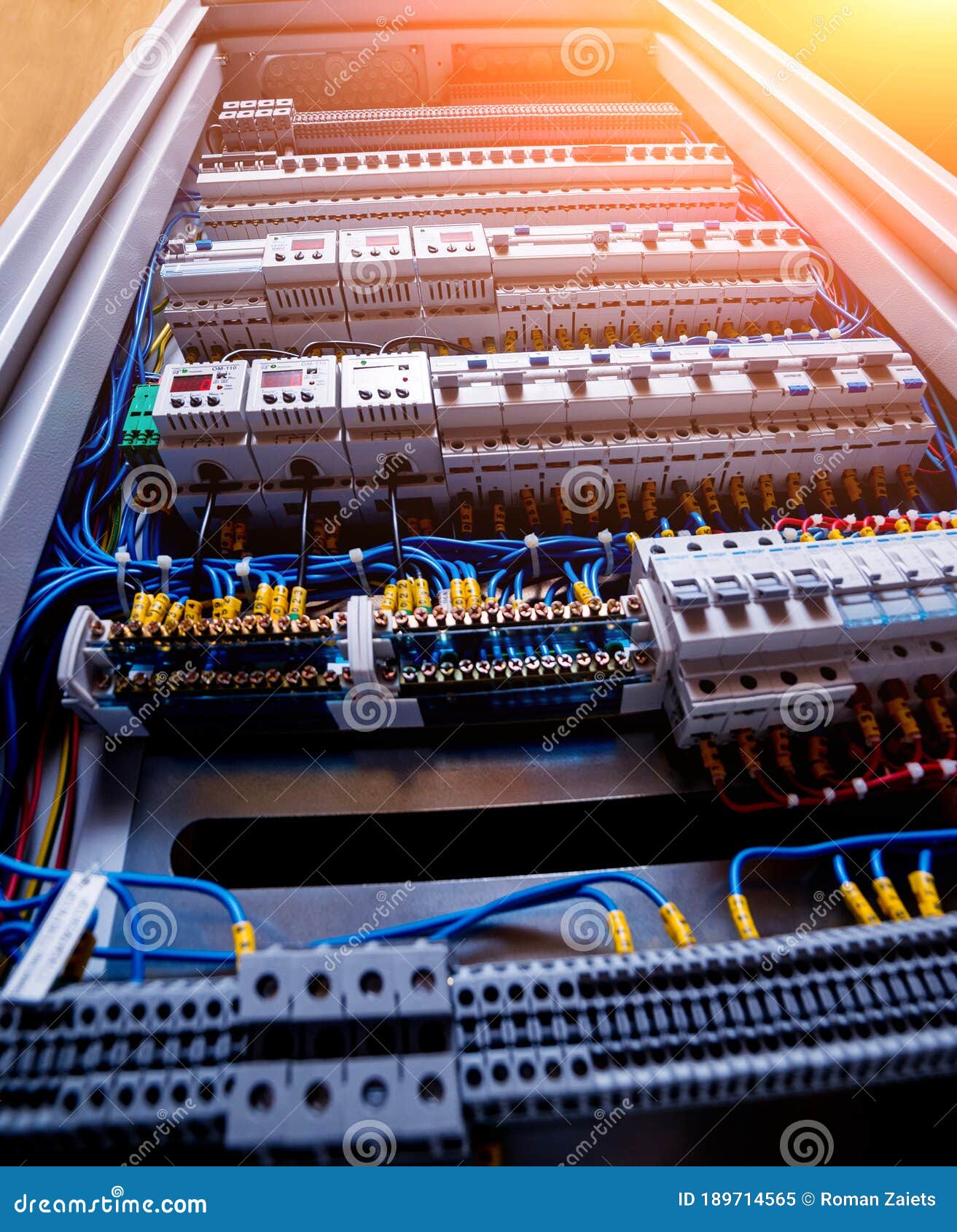 Voltage Switchboard with Circuit Breakers. Electrical Background. Stock ...