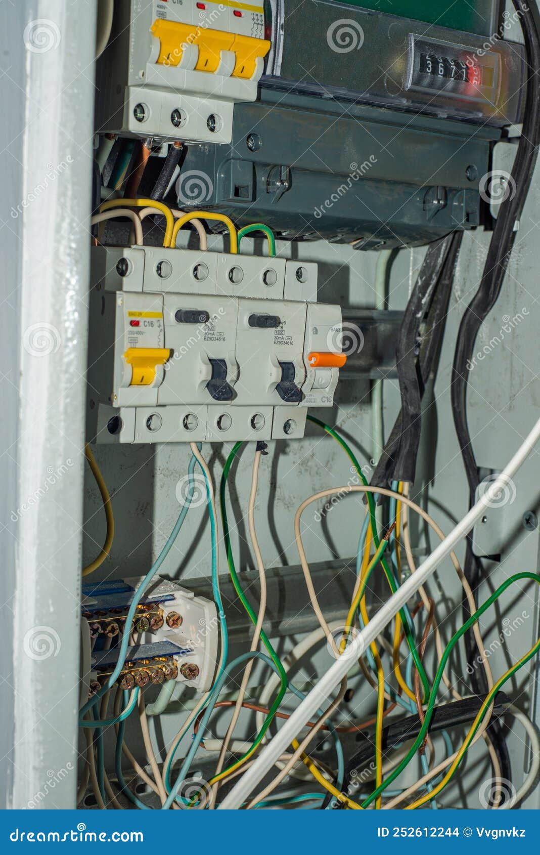 Voltage Switchboard with Circuit Breakers. Electrical Background Stock ...
