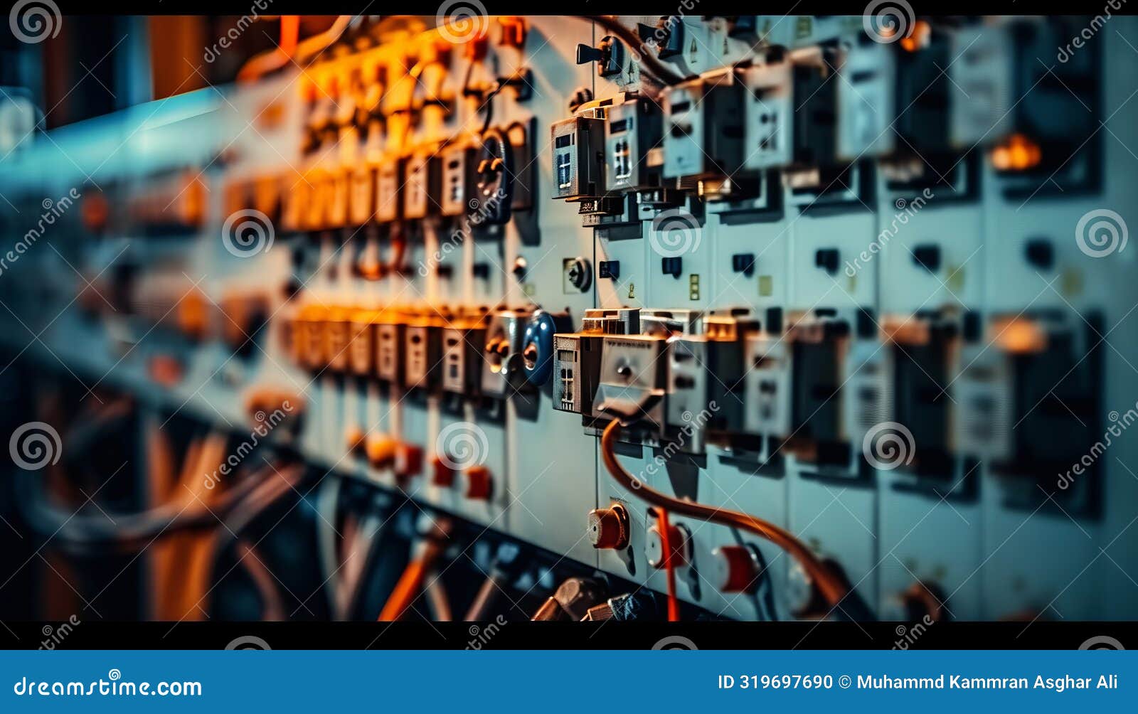 Voltage Switchboard with Circuit Breakers. Electrical Background Stock ...