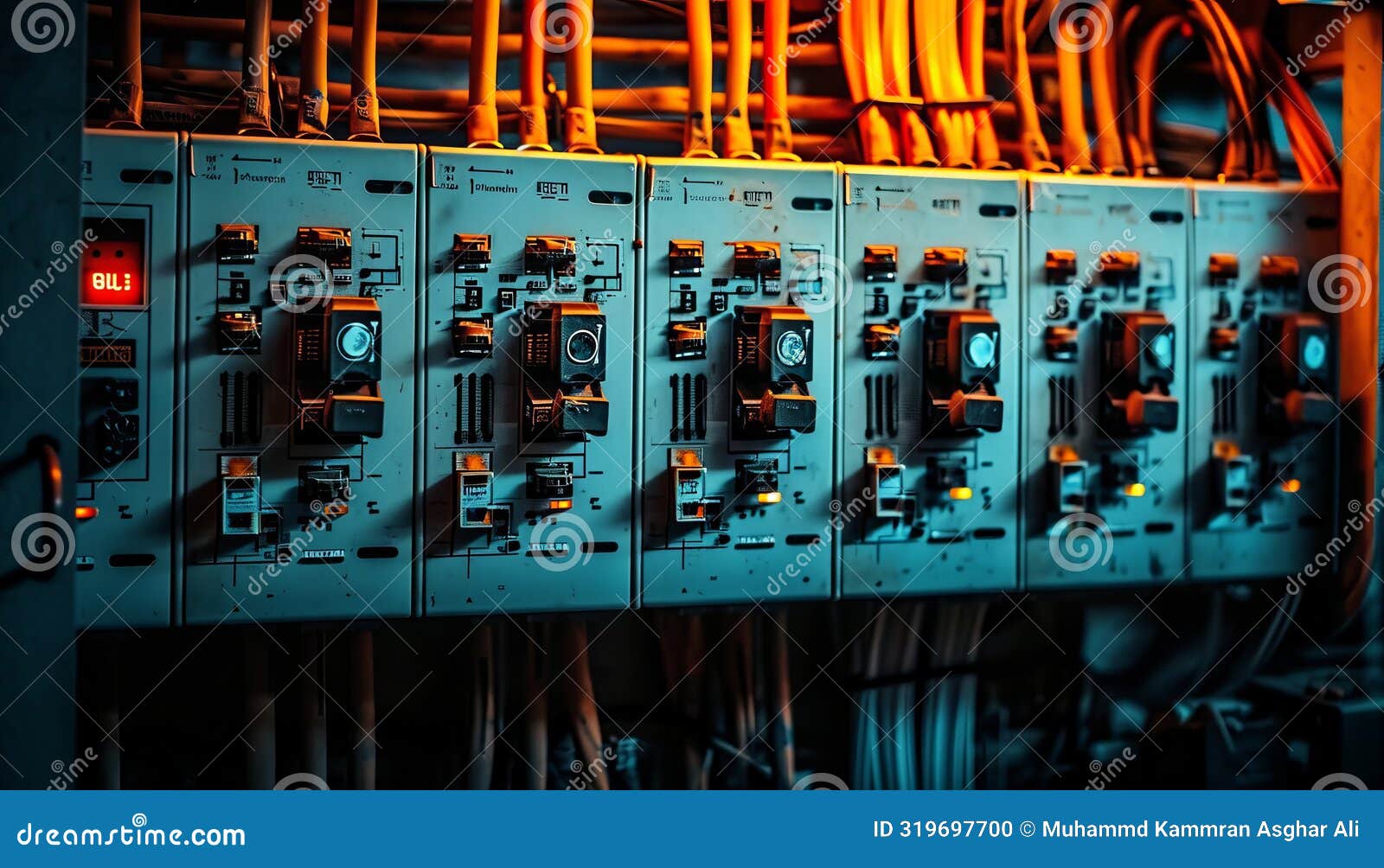 Voltage Switchboard with Circuit Breakers. Electrical Background Stock ...