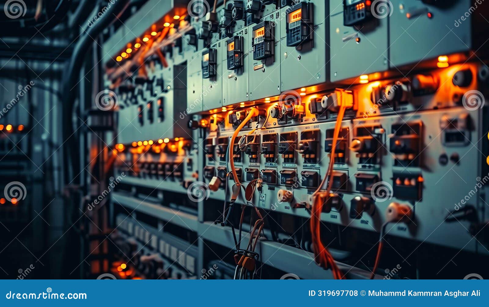 Voltage Switchboard with Circuit Breakers. Electrical Background Stock ...