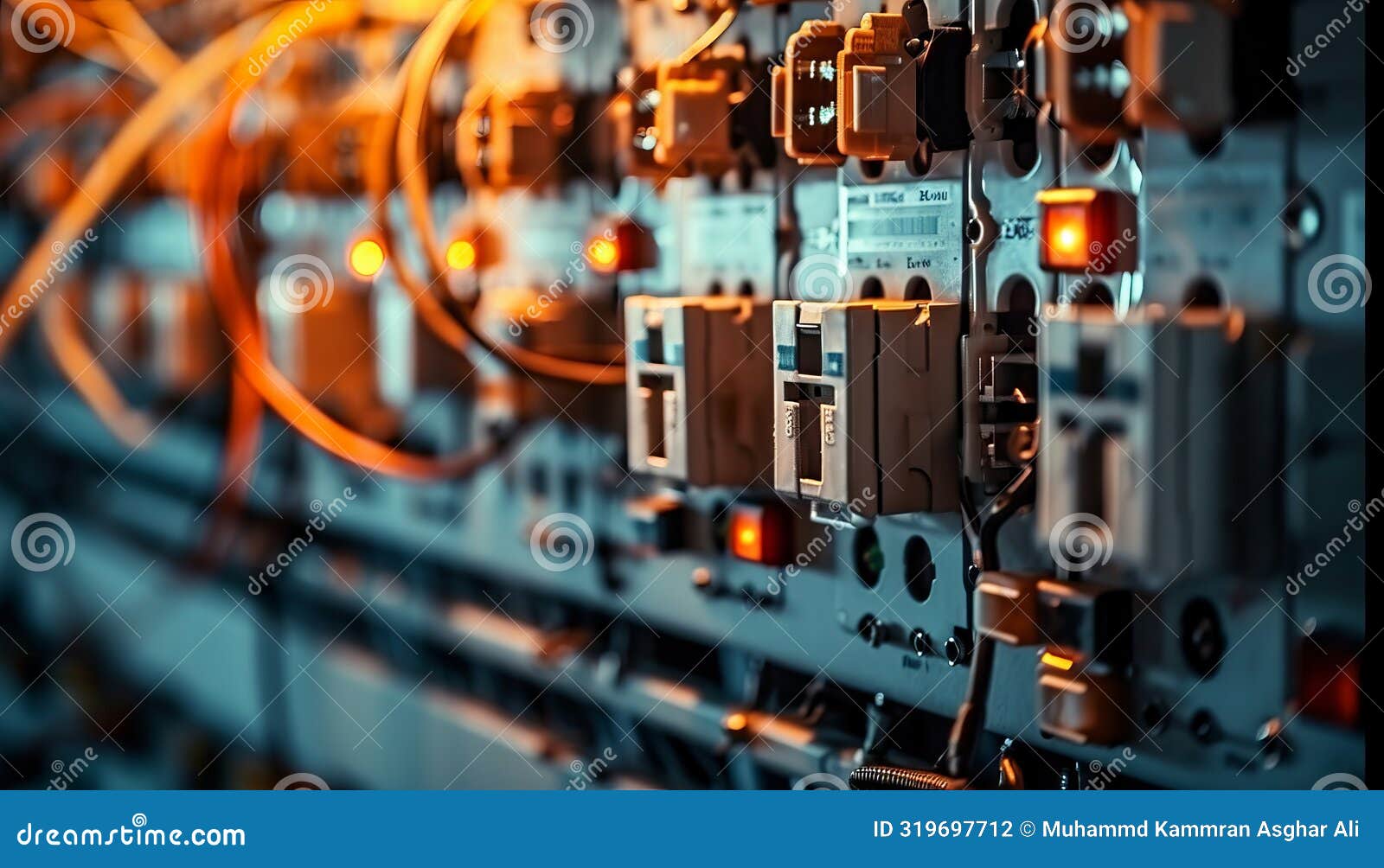 Voltage Switchboard with Circuit Breakers. Electrical Background Stock ...