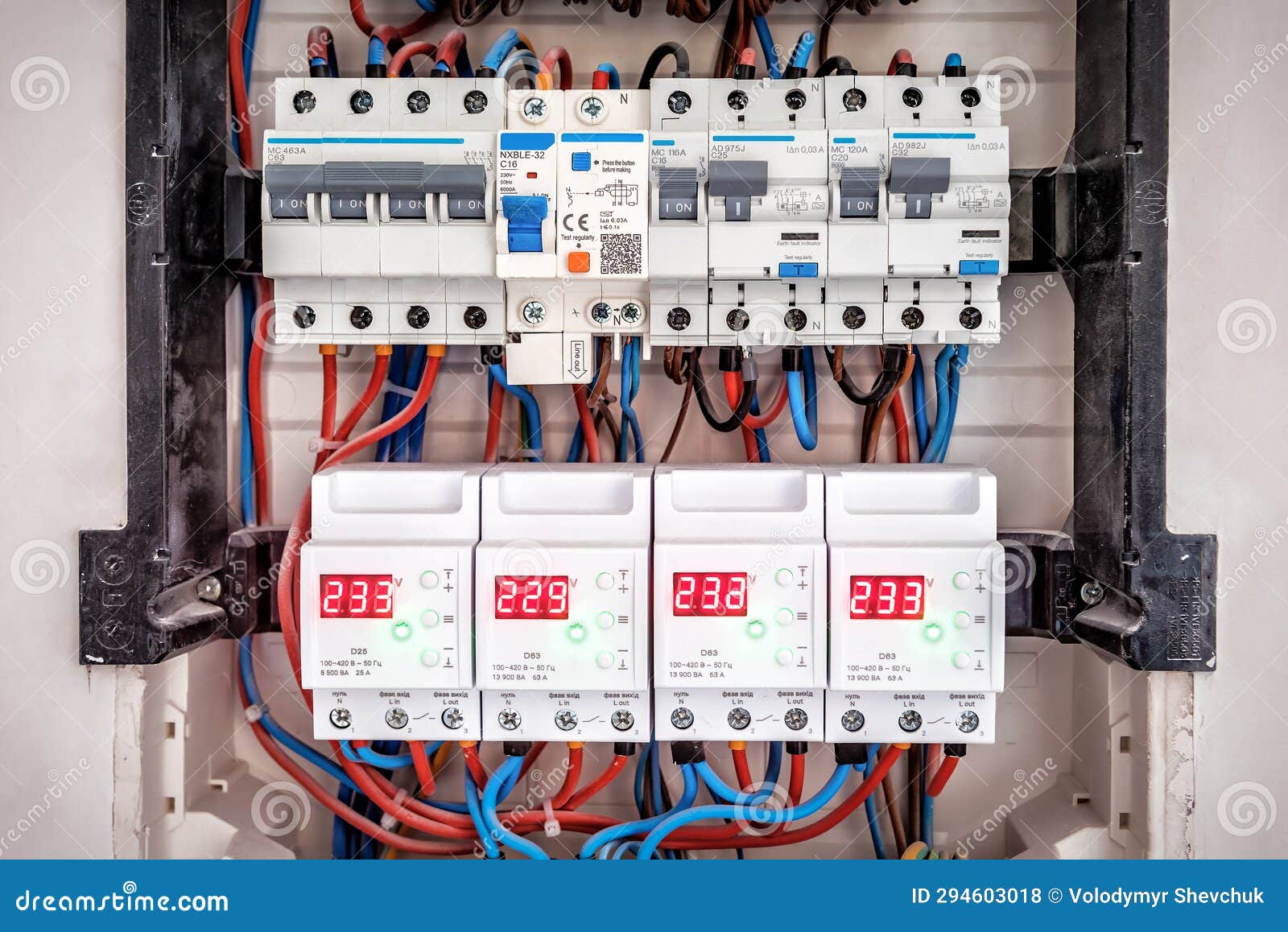 Voltage Switchboard With Circuit Breakers. Engine Or Pump Control ...