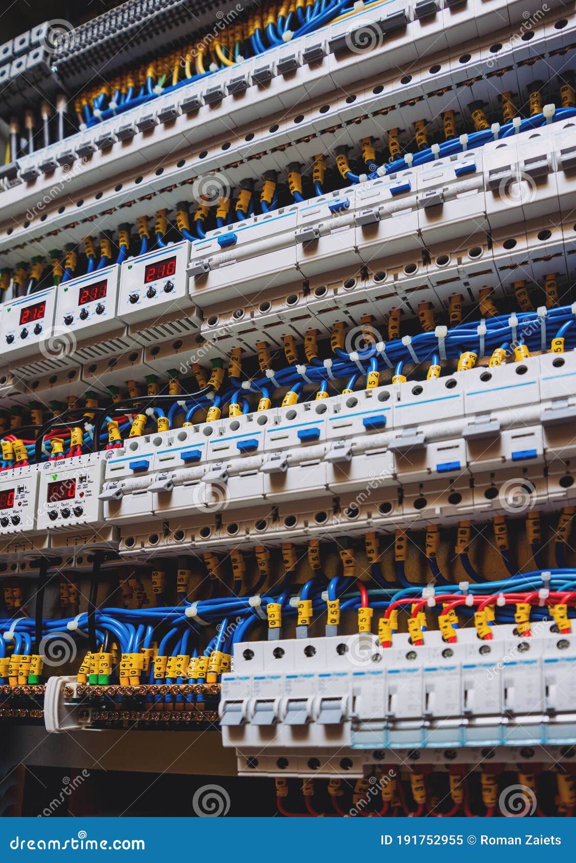 Voltage Switchboard with Circuit Breakers. Electrical Background. Stock ...