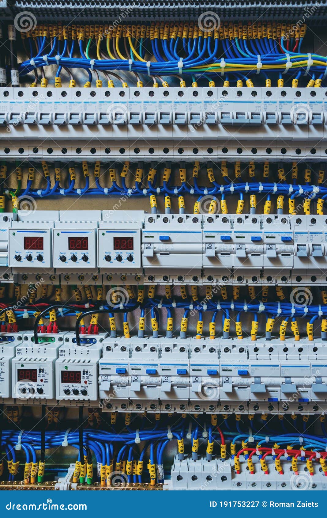 Voltage Switchboard with Circuit Breakers. Electrical Background. Stock ...
