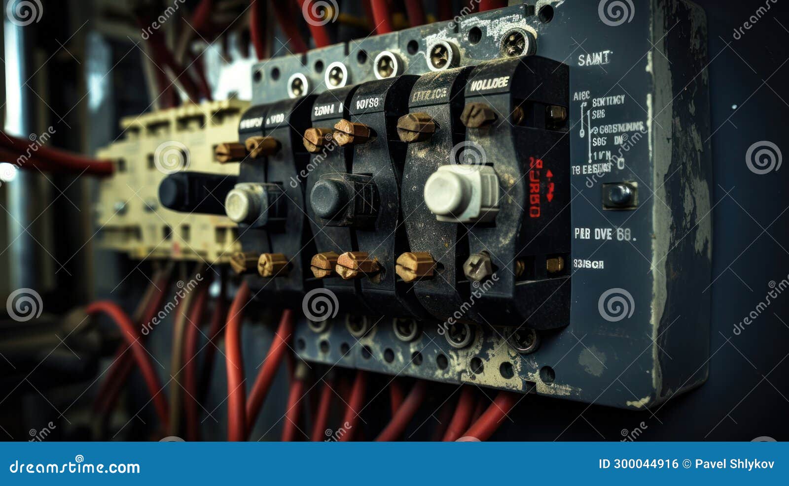 Voltage Switchboard with Circuit Breakers. Electrical Fuse Background ...